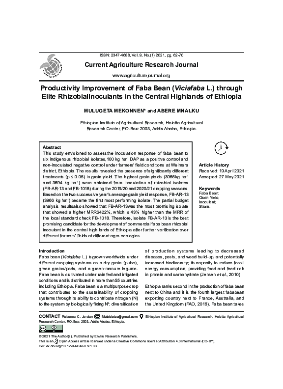 (PDF) Productivity Improvement of Faba Bean (Vicia faba L.) through Elite Rhizobial Inoculants ...