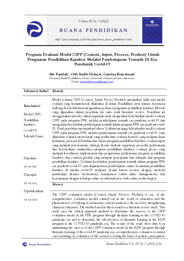Pdf Cipp Evaluation Model Context Input Process Product Program