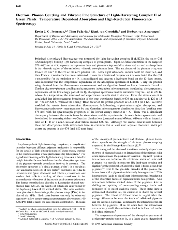 (PDF) Electron−Phonon Coupling and Vibronic Fine Structure of Light ...