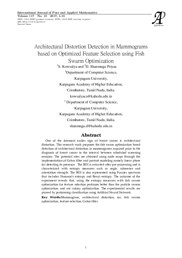 (PDF) Architectural Distortion Detection in Mammograms based on ...
