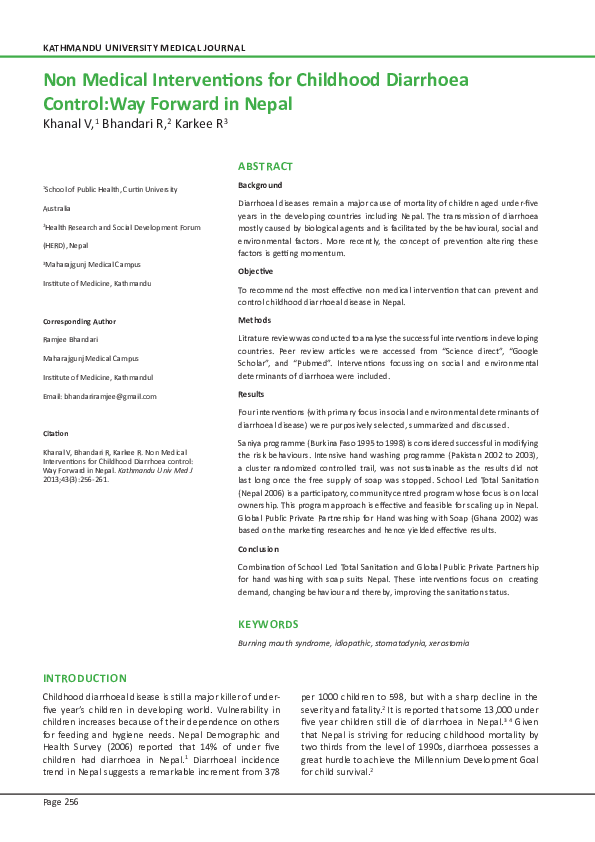 (PDF) Non Medical Interventions for Childhood Diarrhoea Control:Way ...