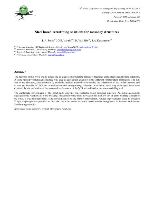 (PDF) Steel based retrofitting solutions for masonry structures