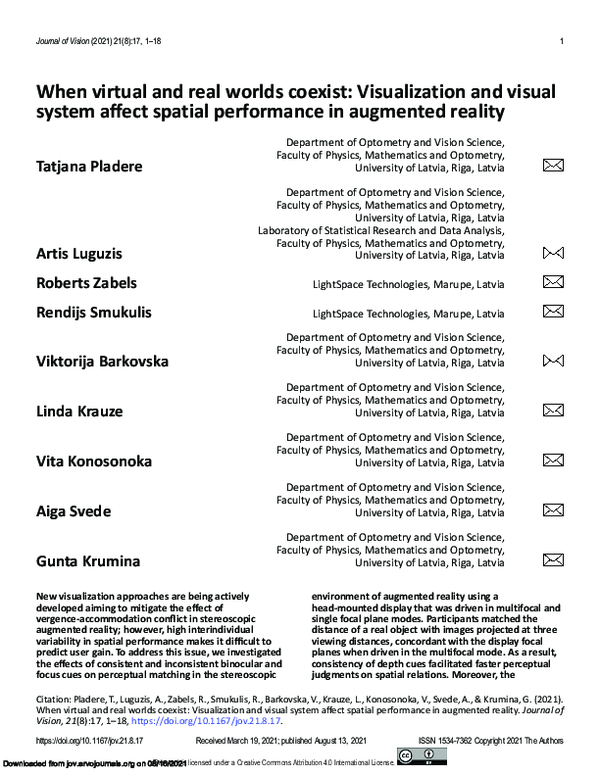 (PDF) Impact of Depth Cues on Spatial Performance in AR