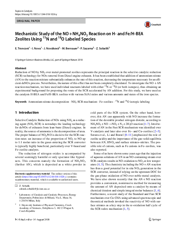 (PDF) Mechanistic Study of the NO + NH4NO3 Reaction on H- and Fe/H-BEA ...