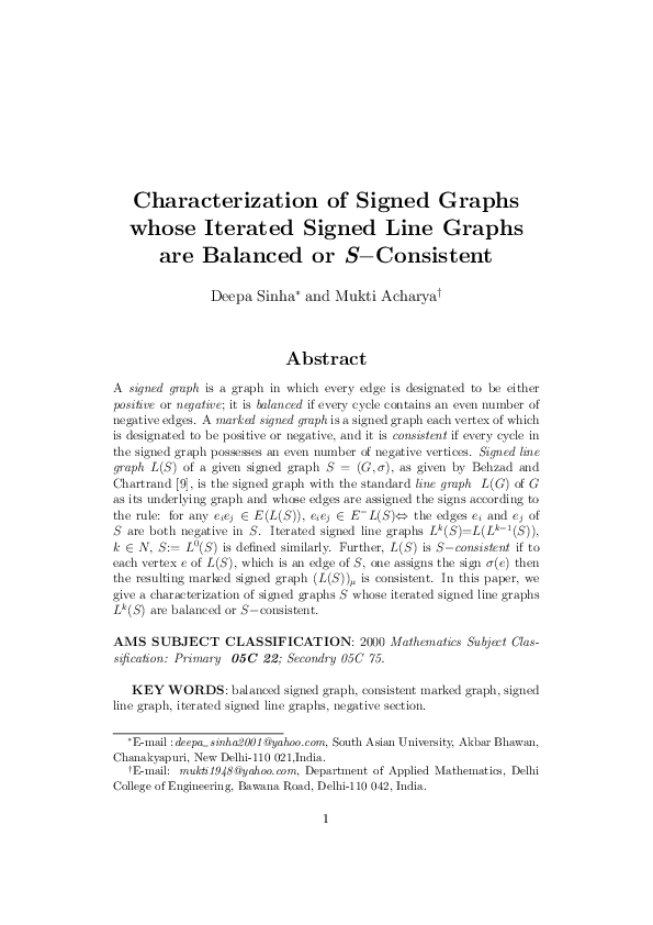 (PDF) Characterization of Signed Graphs Whose Iterated Signed Line Graphs are Balanced or S ...