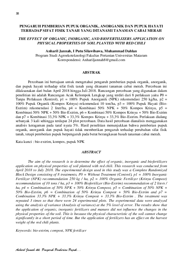 (PDF) Aj Pengaruh Pemberian Pupuk Organik, Anorganik Dan Pupuk Hayati Terhadap Sifat Fisik Tanah ...