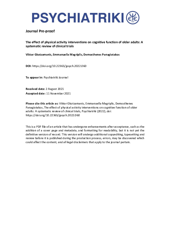 Pdf The Effect Of Physical Activity Interventions On Cognitive Function Of Older Adults A