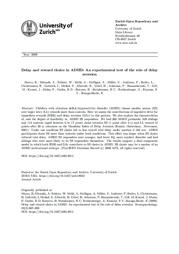 (PDF) Delay and reward choice in ADHD: An experimental test of the role ...