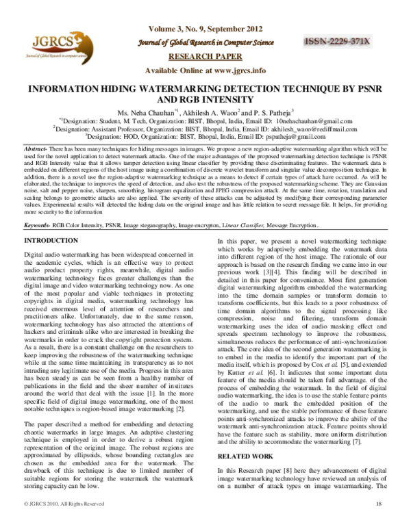 (PDF) Information Hiding Watermarking Detection Technique by PSNR and ...