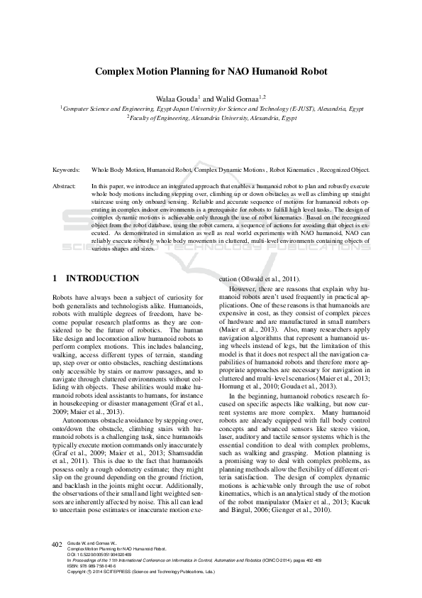 (PDF) Complex Motion Planning for NAO Humanoid Robot