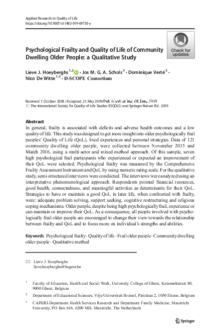 (PDF) Psychological Frailty and Quality of Life of Community Dwelling Older People: a ...