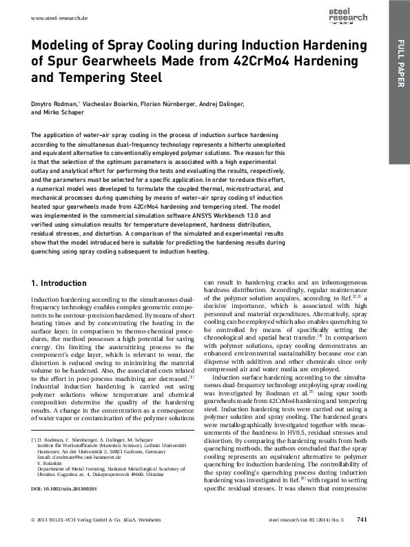 (PDF) Modeling of Spray Cooling during Induction Hardening of Spur ...