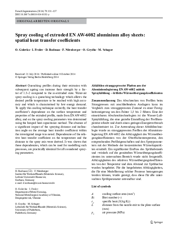 (PDF) Spray cooling of extruded EN AW-6082 aluminium alloy sheets ...