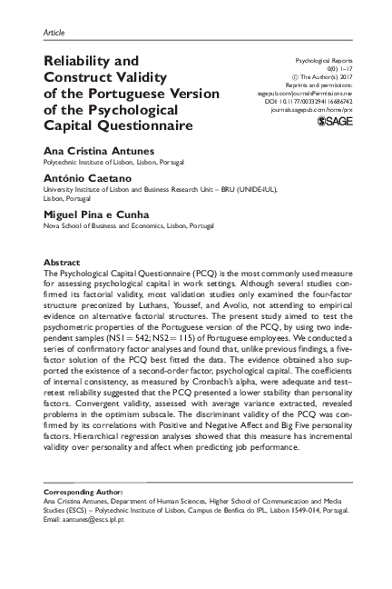 (PDF) Reliability and Construct Validity of the Portuguese Version of ...