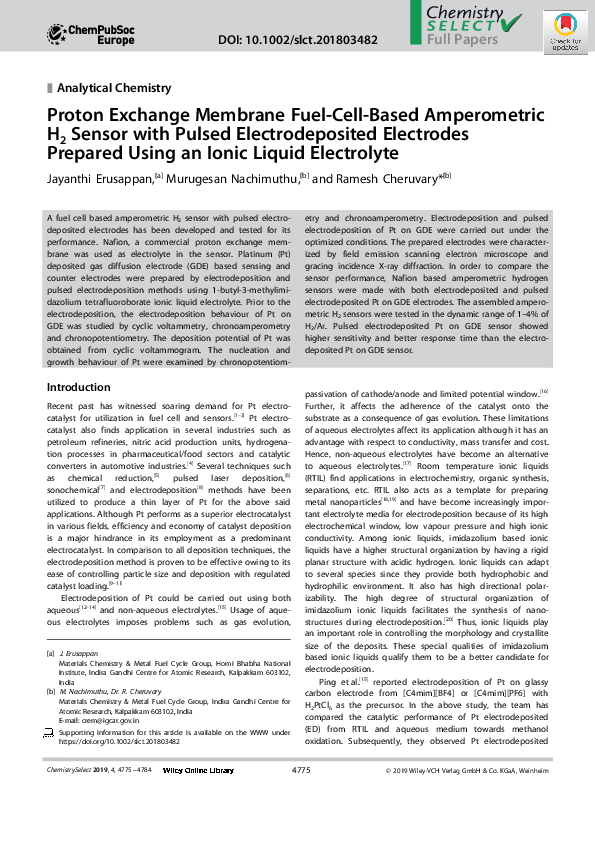(PDF) Proton Exchange Membrane Fuel‐Cell‐Based Amperometric H 2 Sensor ...