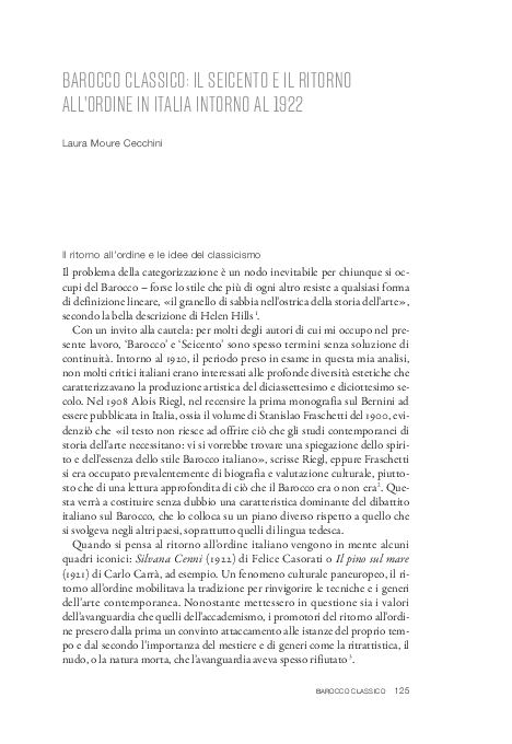 (PDF) "Barocco classico: il Seicento e il ritorno all’ordine in Italia intorno al 1922"