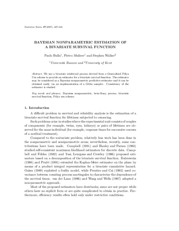 (PDF) A Bayesian nonparametric estimator of a multivariate survival function