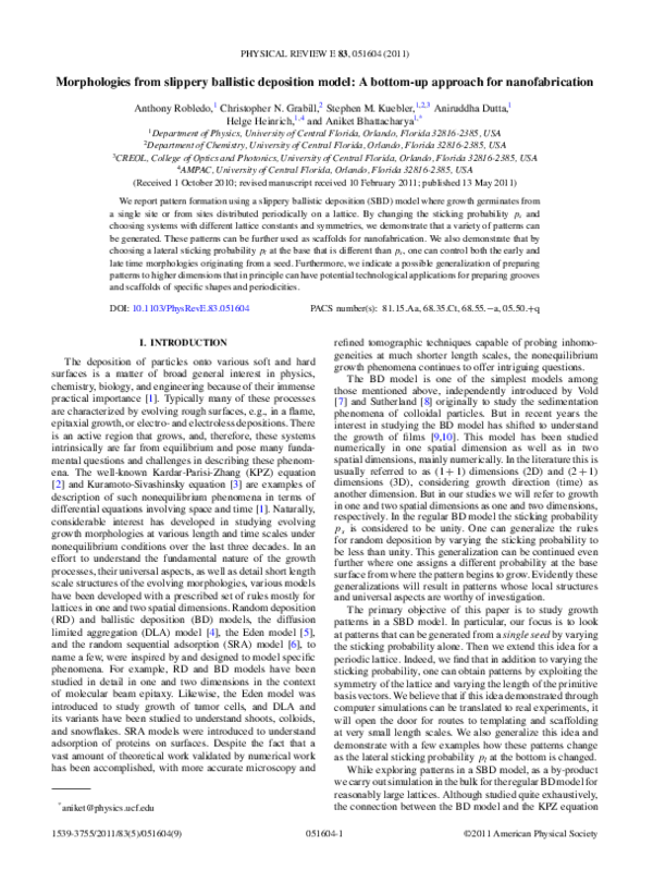 (PDF) Morphologies from slippery ballistic deposition model: A bottom ...