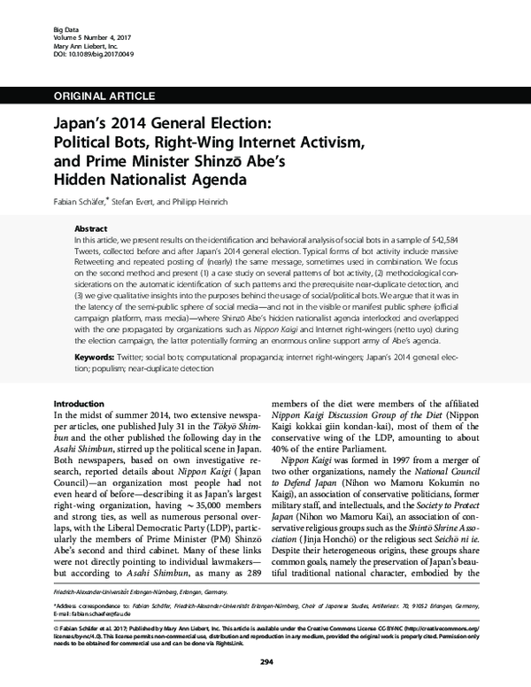 (PDF) Japan's 2014 General Election: Political Bots, Right-Wing ...
