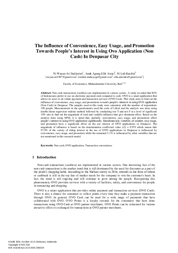 (PDF) The Influence of Convenience, Easy Usage, and Promotion Towards People’s Interest in Using ...