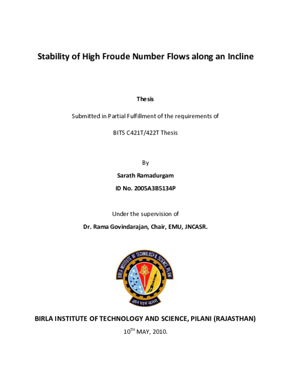 (PDF) Stability of High Froude Number Flows along an Incline