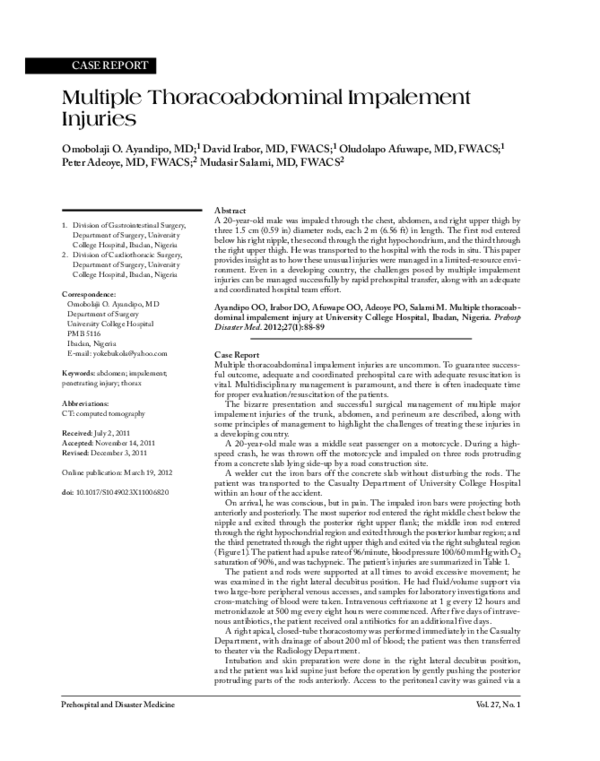 (PDF) Multiple Thoracoabdominal Impalement Injuries