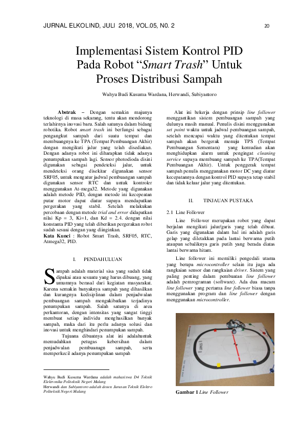 (PDF) Implementasi Sistem Kontrol PID Pada Robot “Smart Trash” Untuk Proses Distribusi Sampah