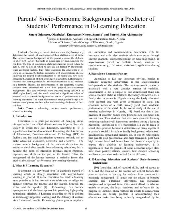 (PDF) Parents Socio-Economic Background as a Predictor of Students ...