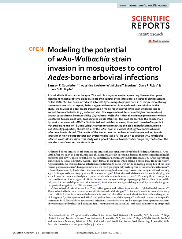(PDF) Modeling the potential of wAu-Wolbachia strain invasion in mosquitoes to control Aedes ...
