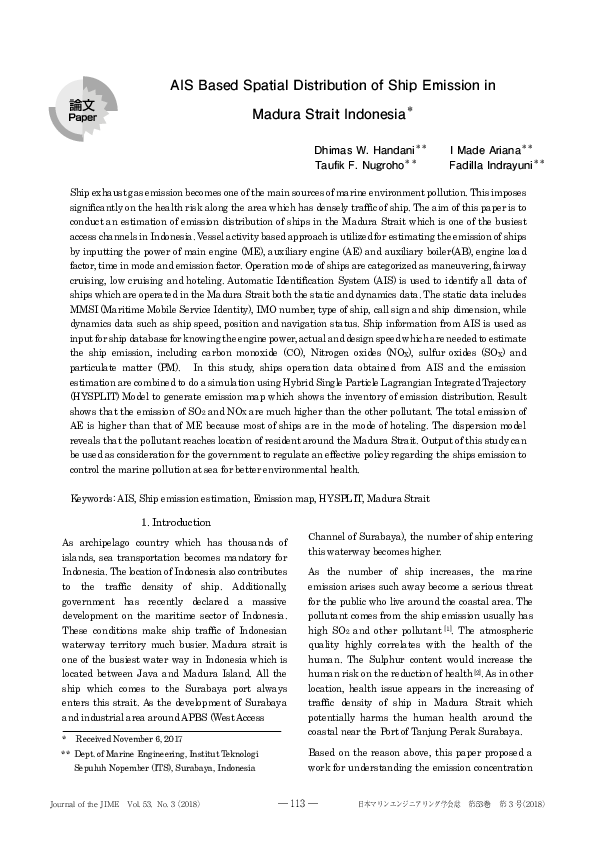 (PDF) AIS Based Spatial Distribution of Ship Emission in Madura Strait Indonesia | Fadilla ...