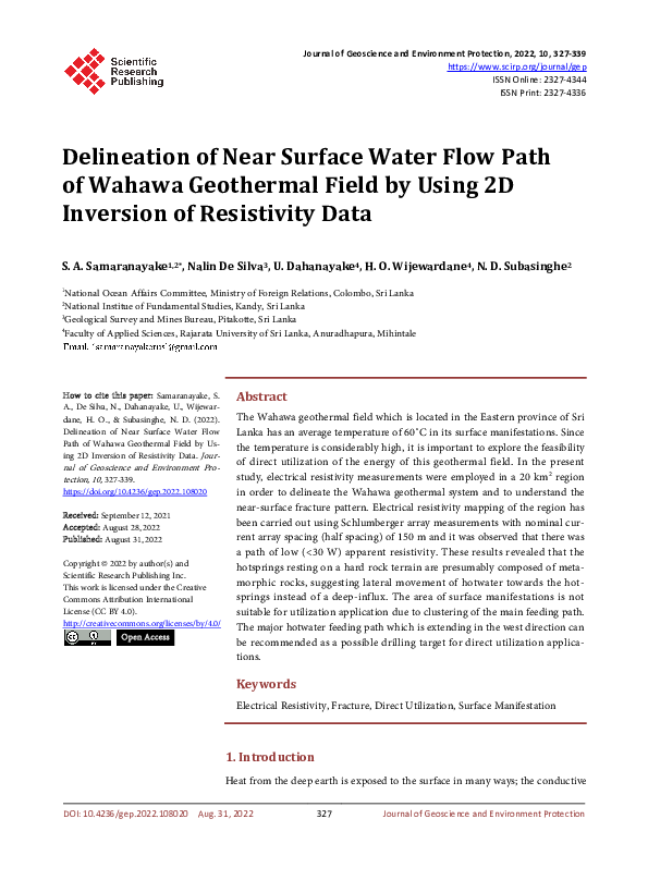 (PDF) Delineation of Near Surface Water Flow Path of Wahawa Geothermal ...