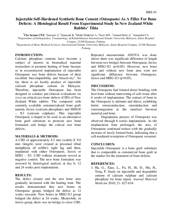 (PDF) Injectable self-hardened synthethic bone cement (Osteopaste) as a ...