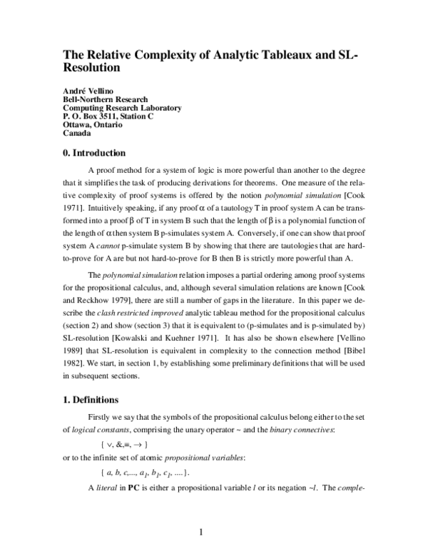 (PDF) The relative complexity of analytic tableaux and SL-resolution | Andre Vellino - Academia.edu