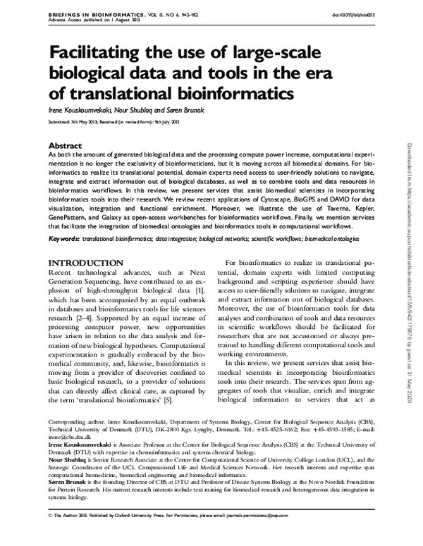(PDF) Facilitating the use of large-scale biological data and tools in the era of translational ...