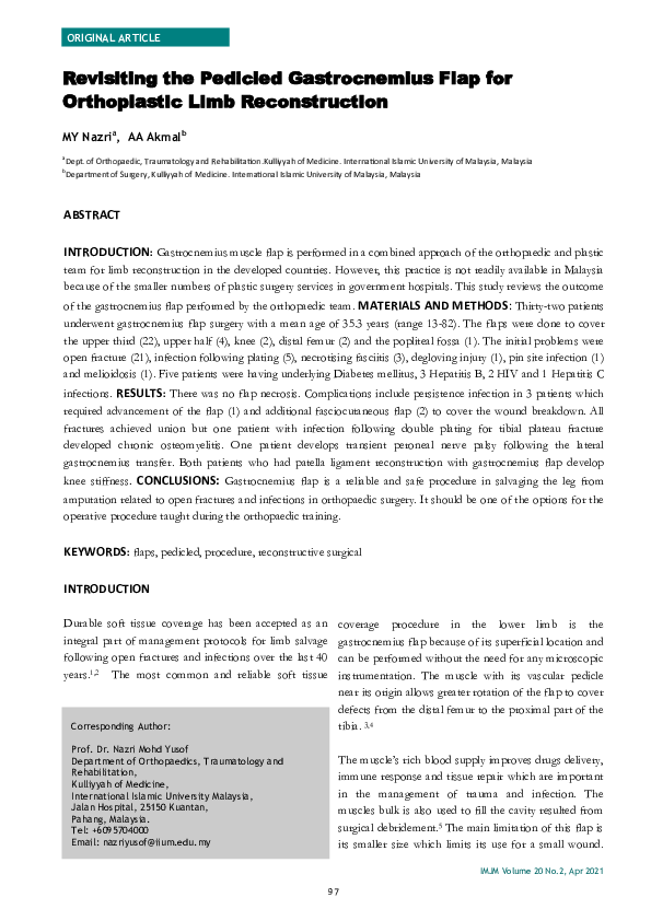 (PDF) Revisiting the Pedicled Gastrocnemius Flap for Orthoplastic Limb ...