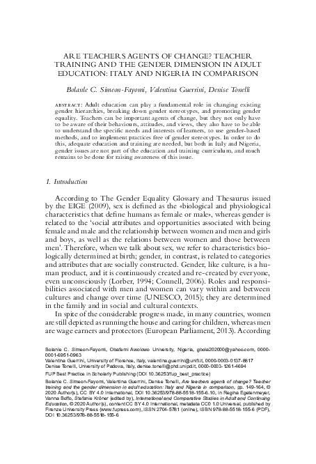 (PDF) Are teachers agents of change? Teacher training and the gender dimension in adult ...