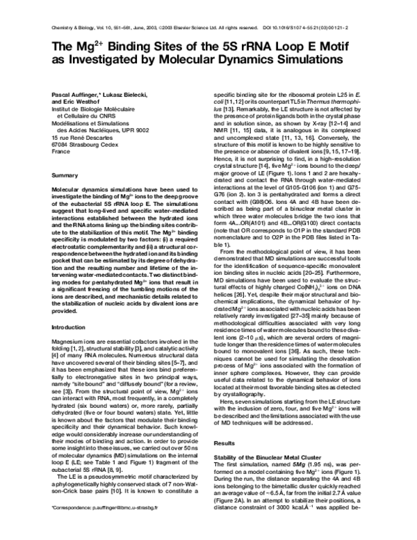 (PDF) The Mg2+ Binding Sites of the 5S rRNA Loop E Motif as ...