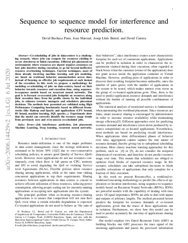 Pdf Sequence To Sequence Models For Workload Interference Prediction