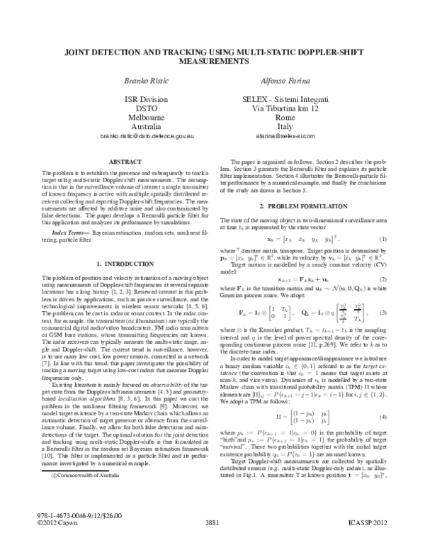 (PDF) Joint detection and tracking using multi-static doppler-shift ...
