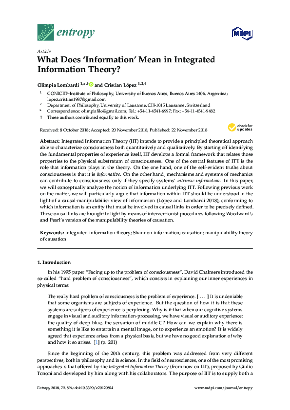 (PDF) What Does ‘Information’ Mean in Integrated Information Theory?