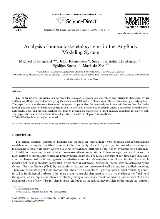 (PDF) Analysis of musculoskeletal systems in the AnyBody Modeling System