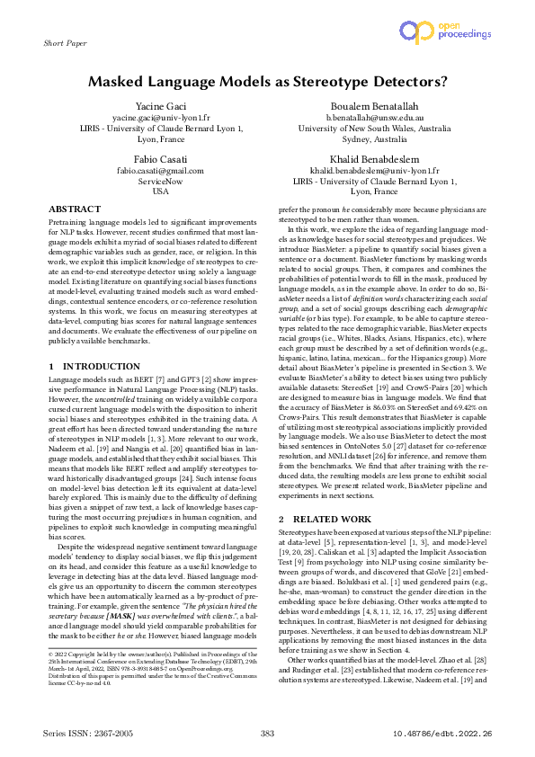 (PDF) Masked Language Models as Stereotype Detectors?