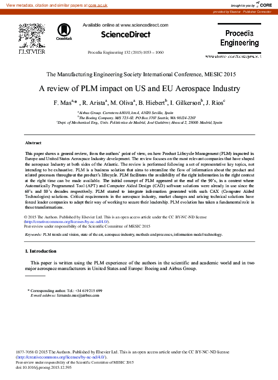 (PDF) A Review of PLM Impact on US and EU Aerospace Industry