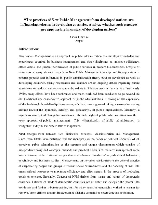(PDF) "The practices of New Public Management from developed nations ...