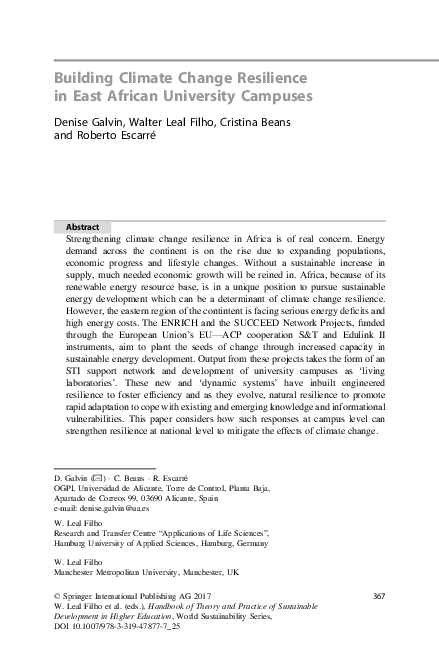 (PDF) Building Climate Change Resilience in East African University ...