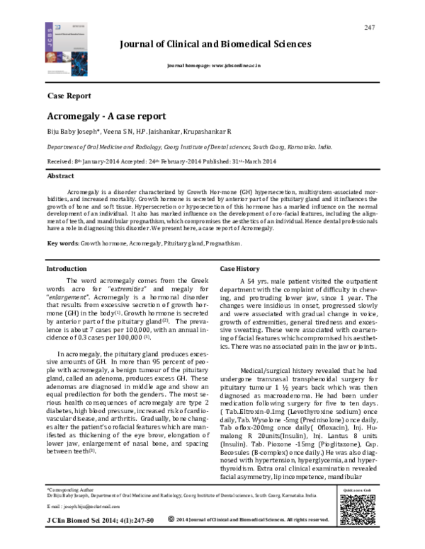 (PDF) Case Report on Acromegaly and Dental Impacts