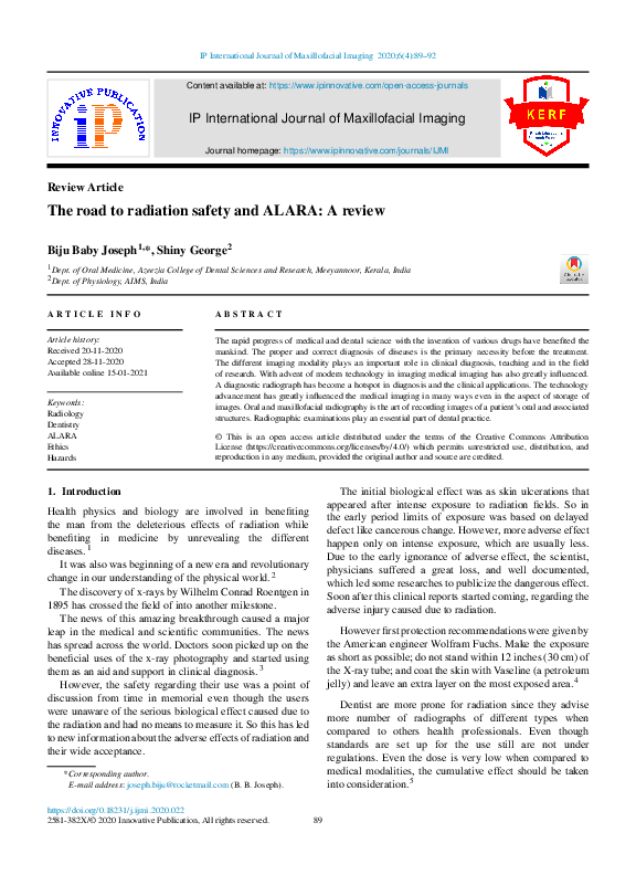 (PDF) The road to radiation safety and ALARA: A review