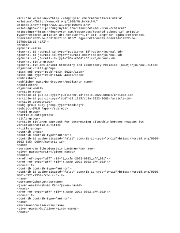 An approach for determining allowable between reagent lot variation