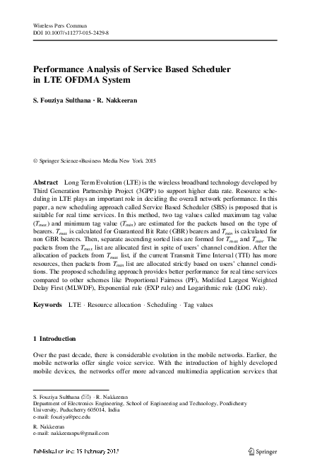 (PDF) Performance Analysis of Service Based Scheduler in LTE OFDMA System