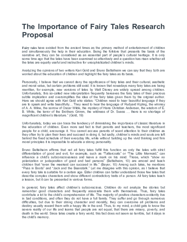(DOC) The Importance of Fairy Tales Research Proposal